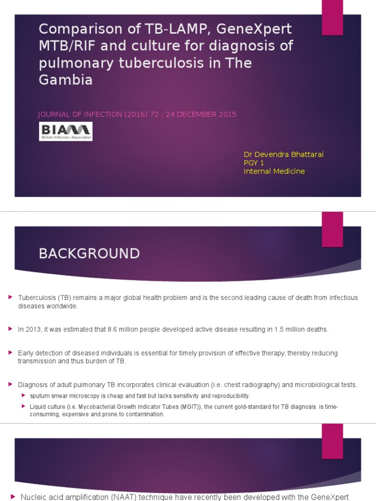 Comparison TB LAMP, Microscopy, GeneXpert and Culture | PDF ...