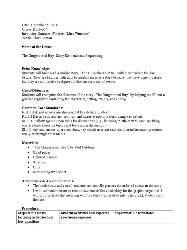 Gingerbread Boy: Story Elements Lesson | PDF | Lesson Plan | Teaching
