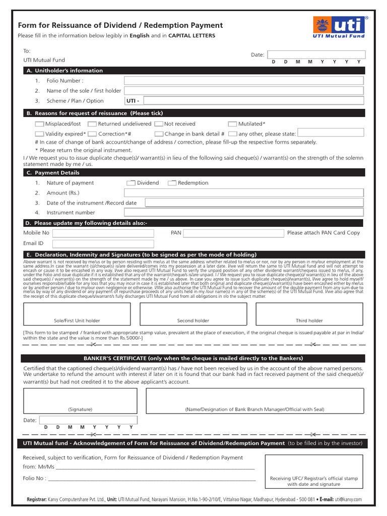 Reissuance Request for Dividend/Redemption | PDF | Warrant (Finance ...