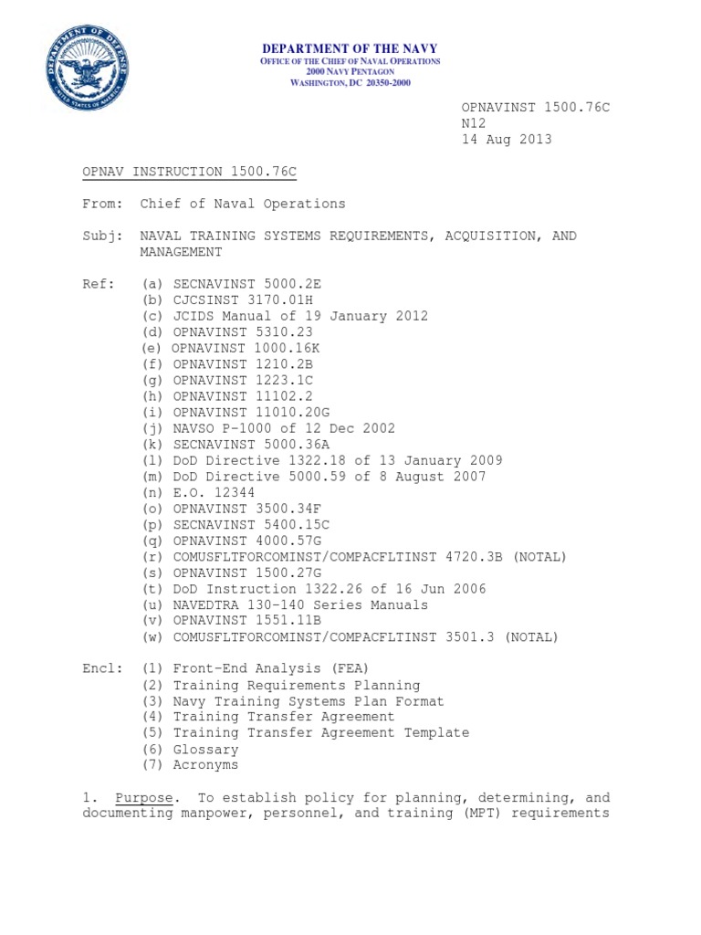OPNAVINST 1500.76C | United States Department Of Defense | Military ...