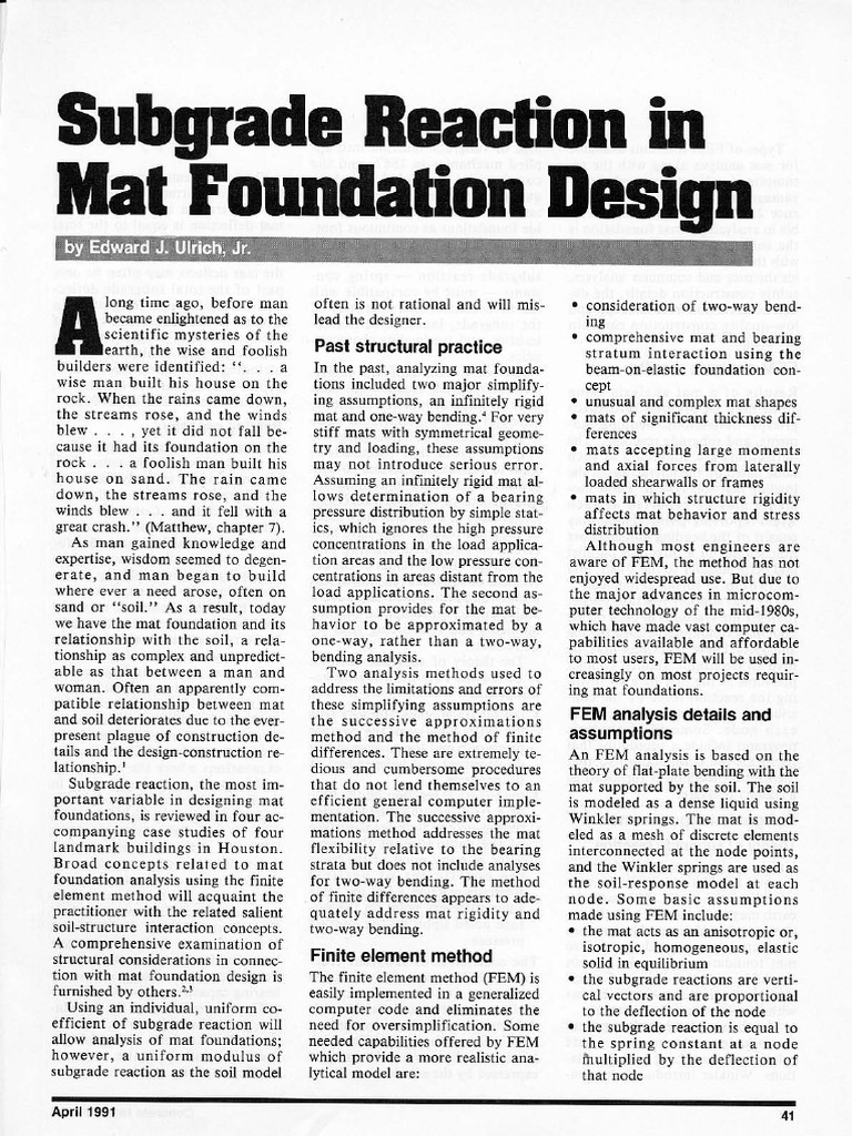 Subgrade Reaction in Mat Foundation Design PDF | PDF