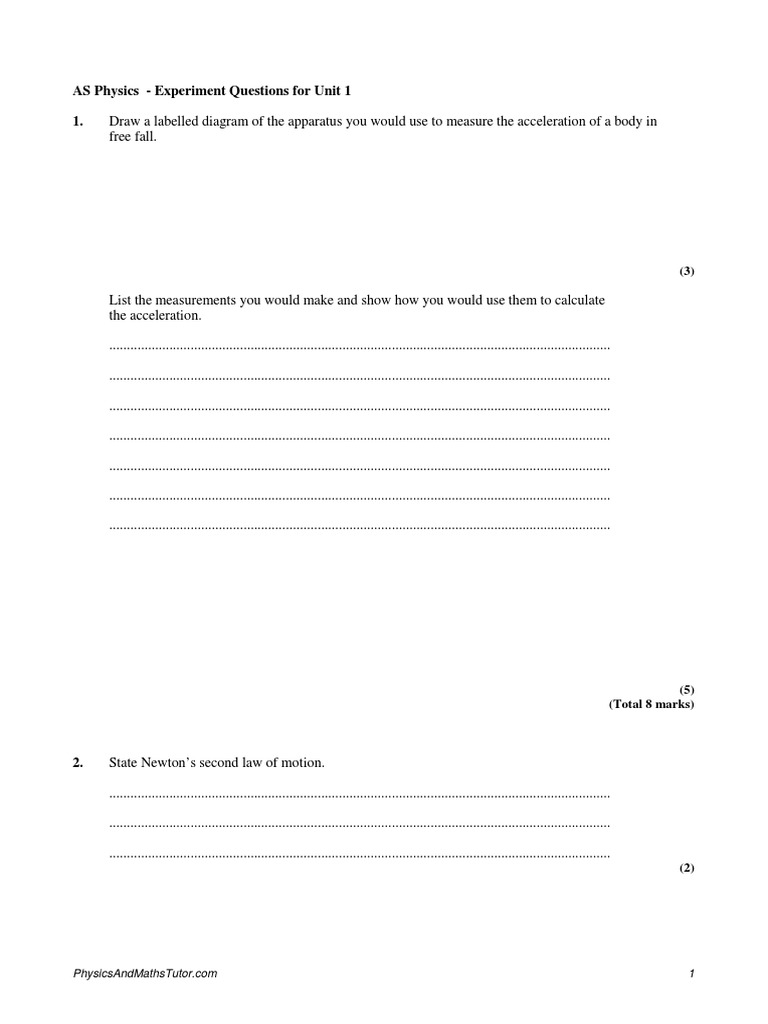 AS Physics Unit 1 Experiment Questions | PDF | Acceleration | Force