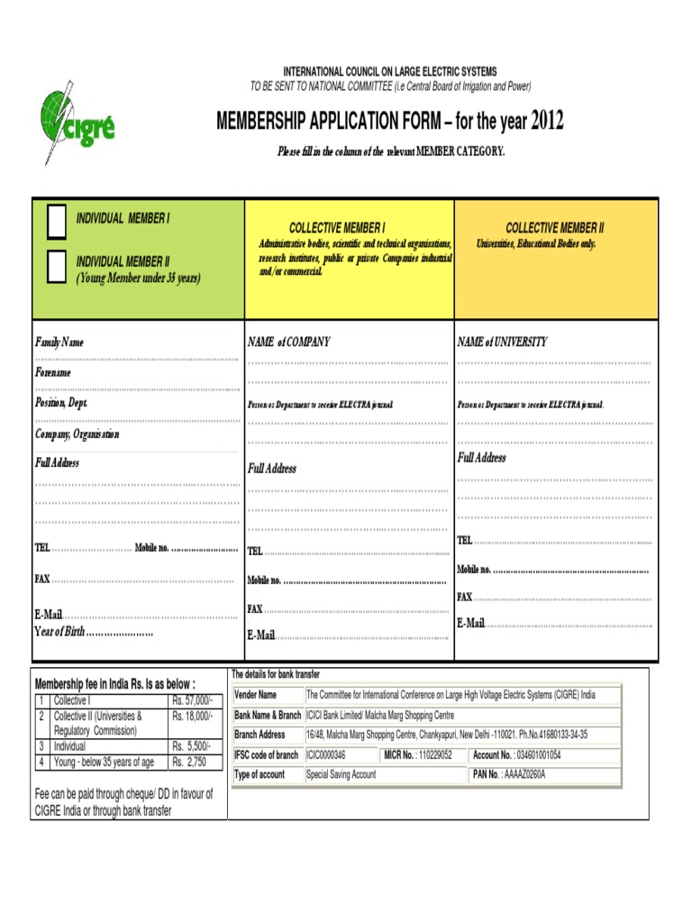 Membership Application Form - For The Year: (Young Member Under 35 ...