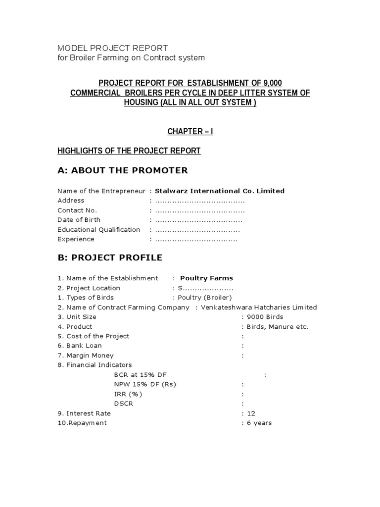 MODEL PROJECT REPORT For Broiler Farming On Contract System | PDF ...