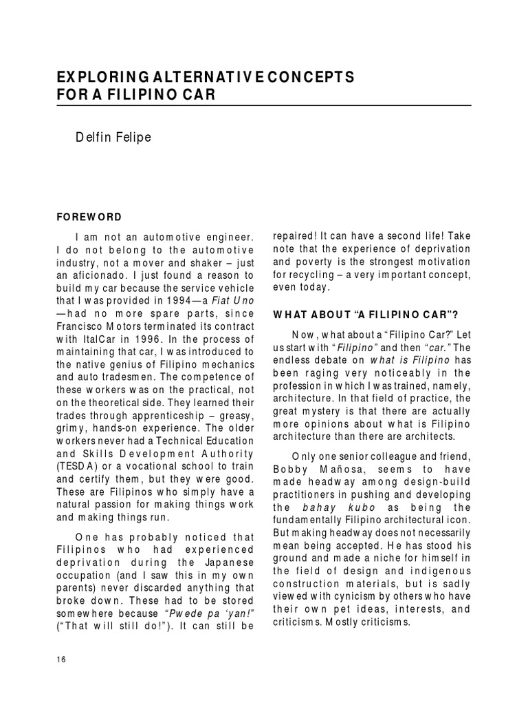 Exploring the Potential for a Uniquely Filipino Automobile Through ...