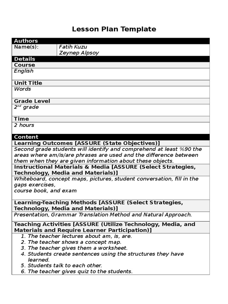 Lesson Plan Template 3 | PDF