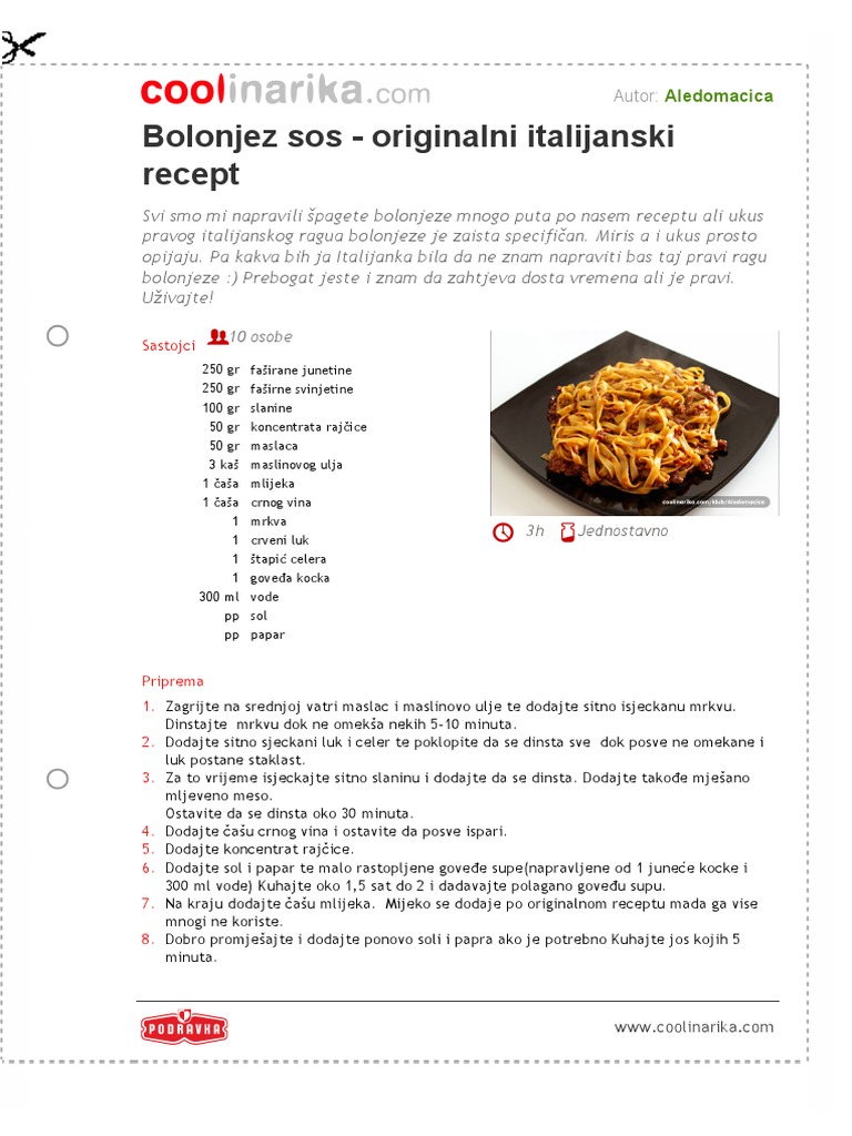 Bolonjez Sos Originalni Italijanski Recept | PDF