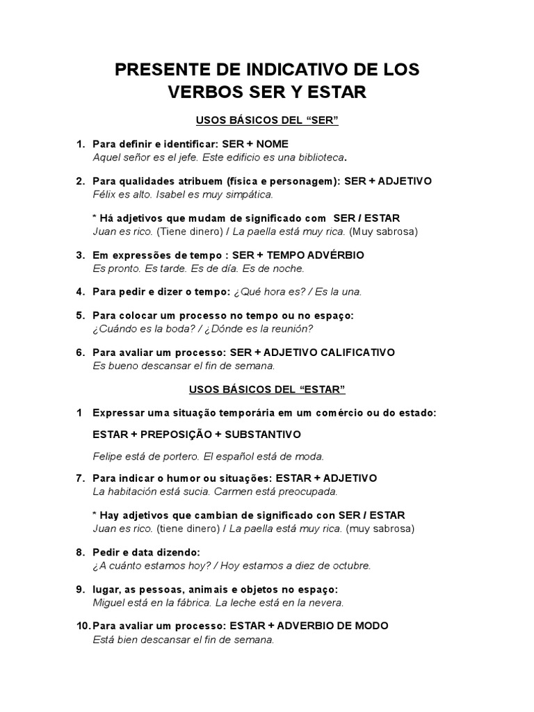 Presente de Indicativo de Los Verbos Ser y Estar | PDF | Lingüística ...