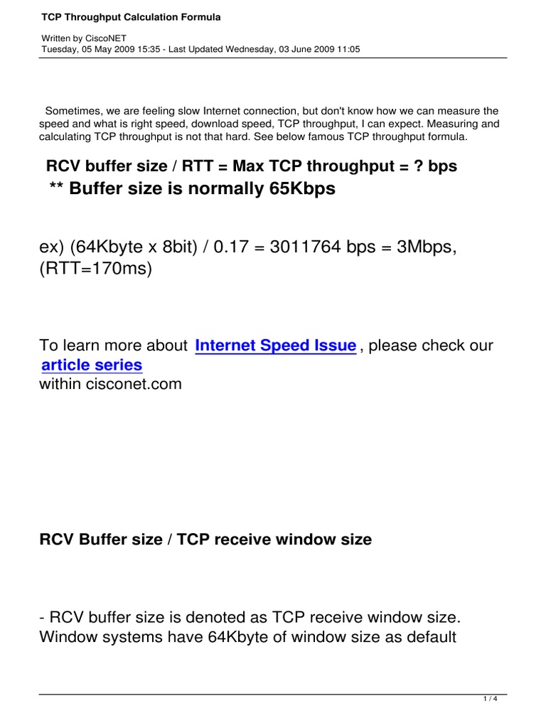 TCP Throughput Formula Guide | PDF | Transmission Control Protocol ...