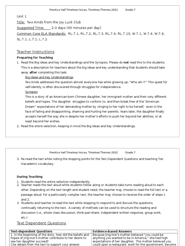 Mother's Expectations in "Two Kinds" | PDF | Reading (Process) | Narration