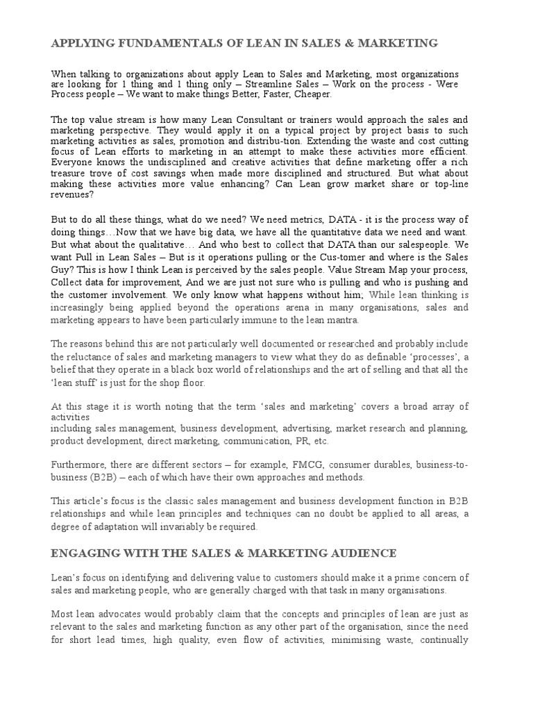 Applying Lean in Sales | PDF | Lean Manufacturing | Sales