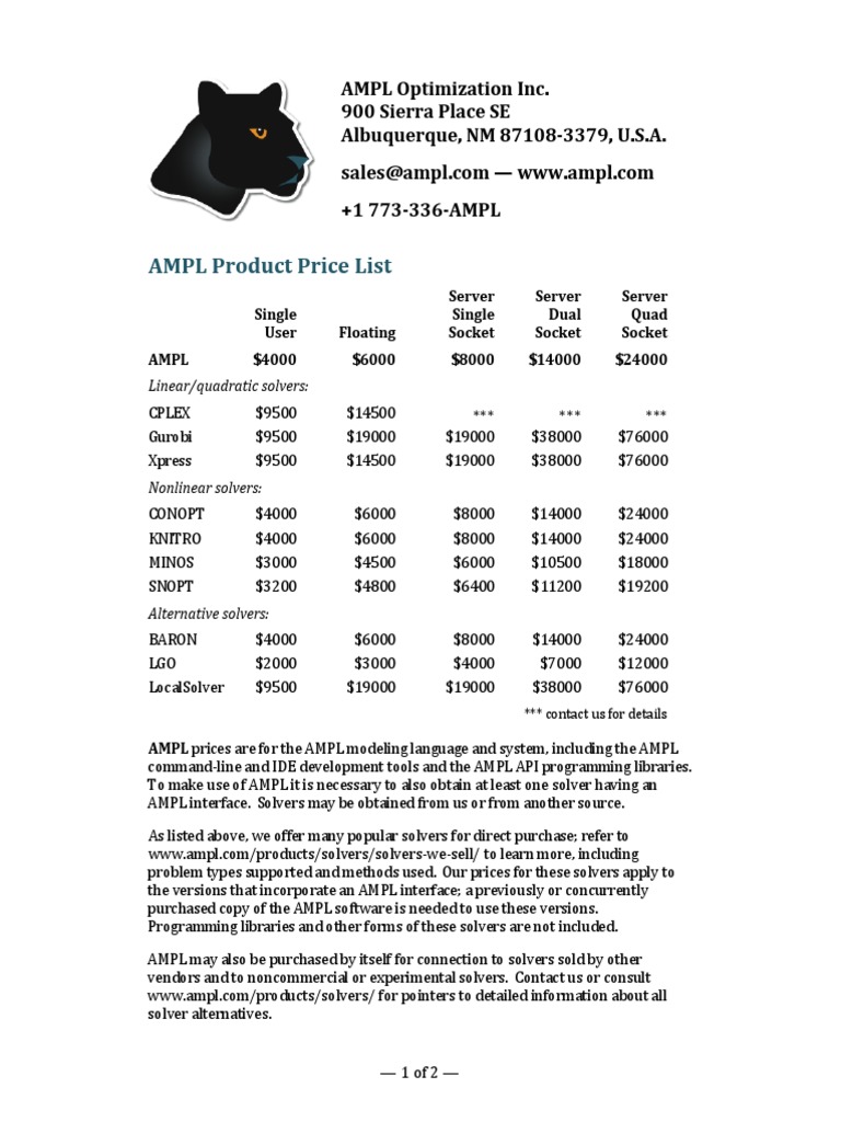 AMPL Solver Pricing Overview | PDF | License | Application Programming ...