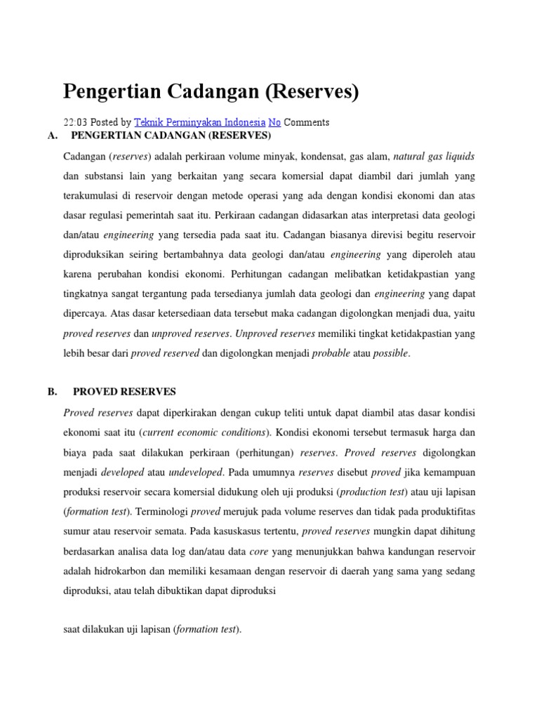 Pengertian Cadangan | PDF | Griya & Taman