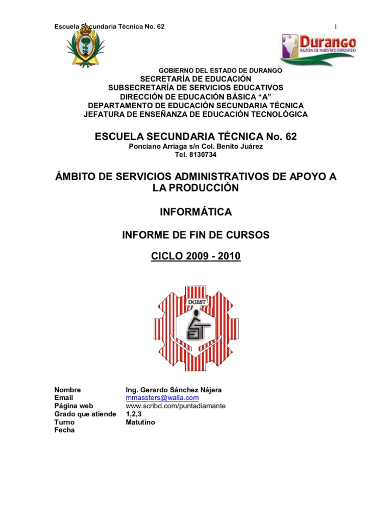 Informe de Actividades de Fin de Curso Informática 2009 - 2010 | PDF ...