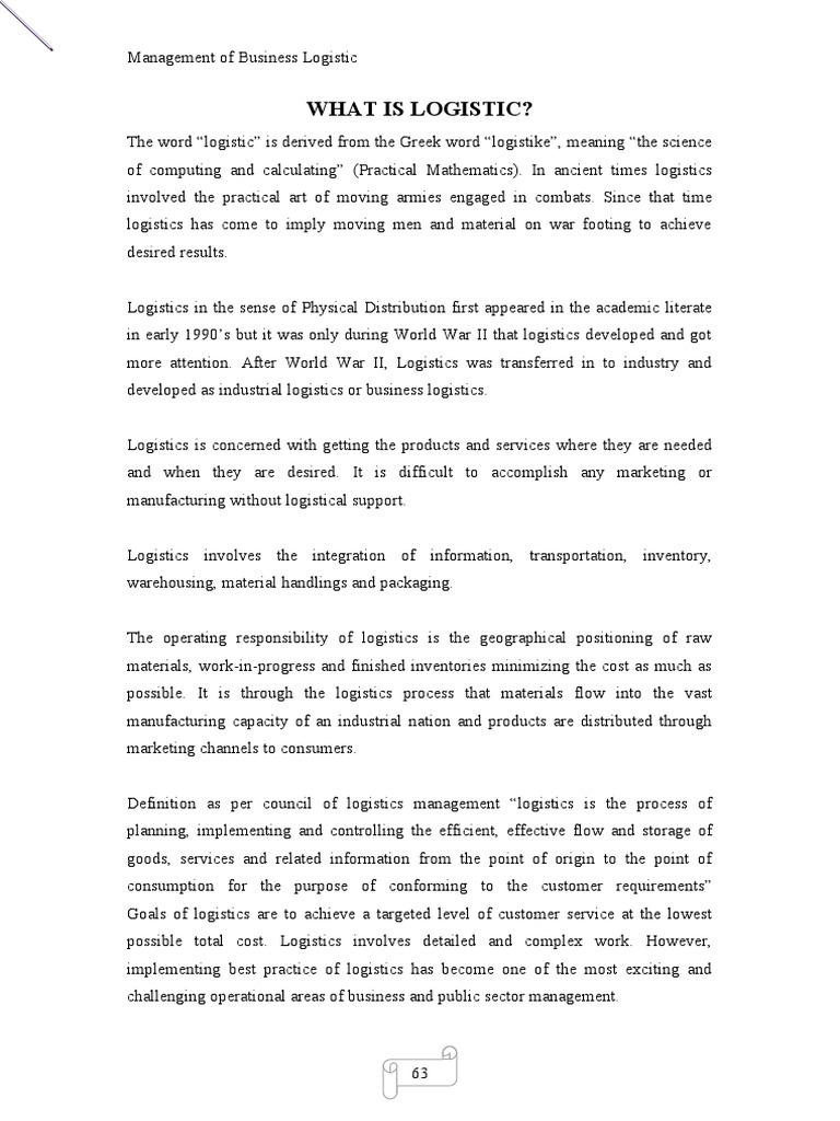 Business Logistics Essentials | PDF | Logistics | Warehouse