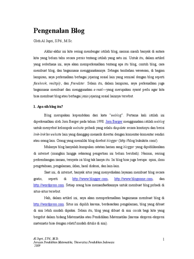 Pengenalan Blog Al Jupri | PDF