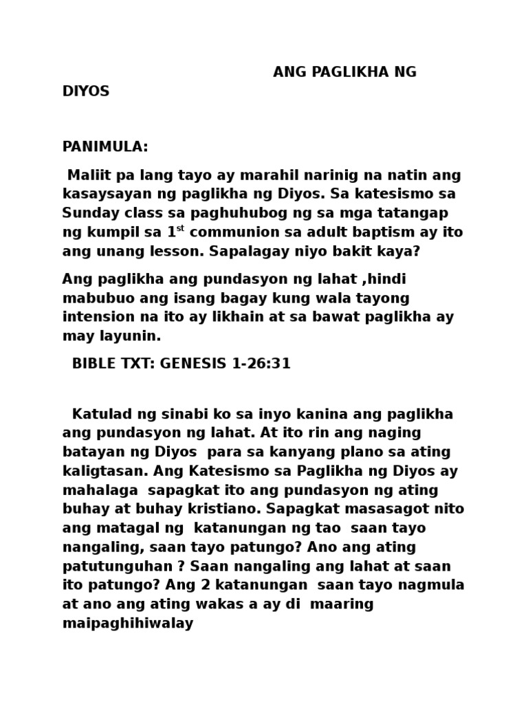 Ang Paglikha NG Diyos | PDF