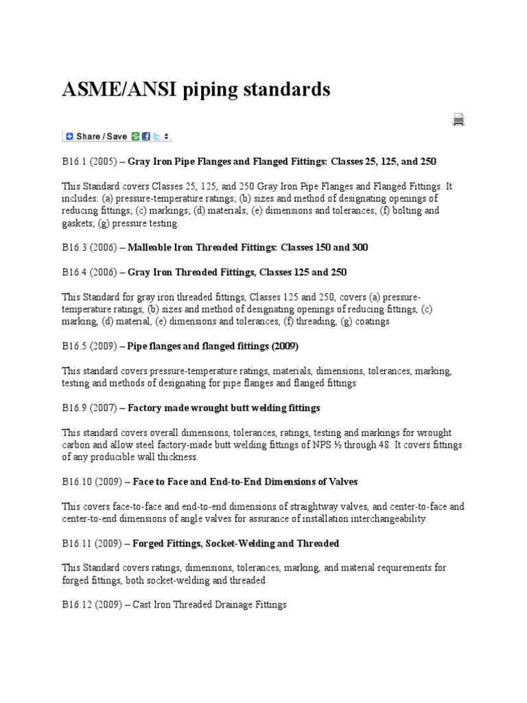 ASME ANSI B16 Series Standards | PDF | Pipe (Fluid Conveyance ...