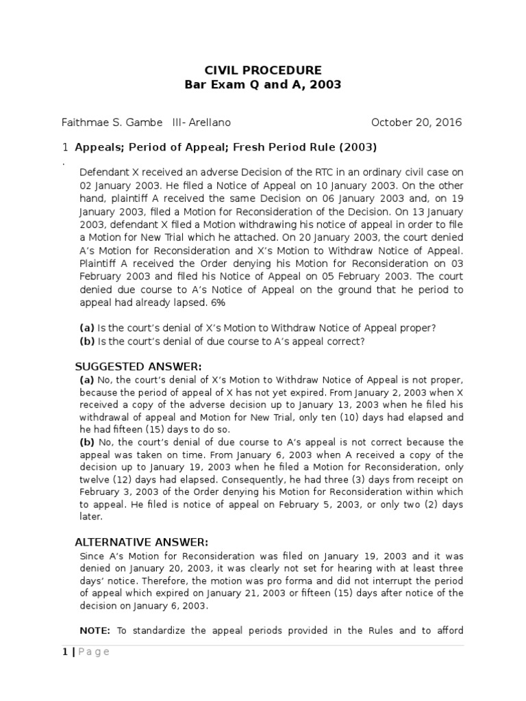 2003 Bar Q and A Civ Pro | PDF | Demurrer | Foreclosure