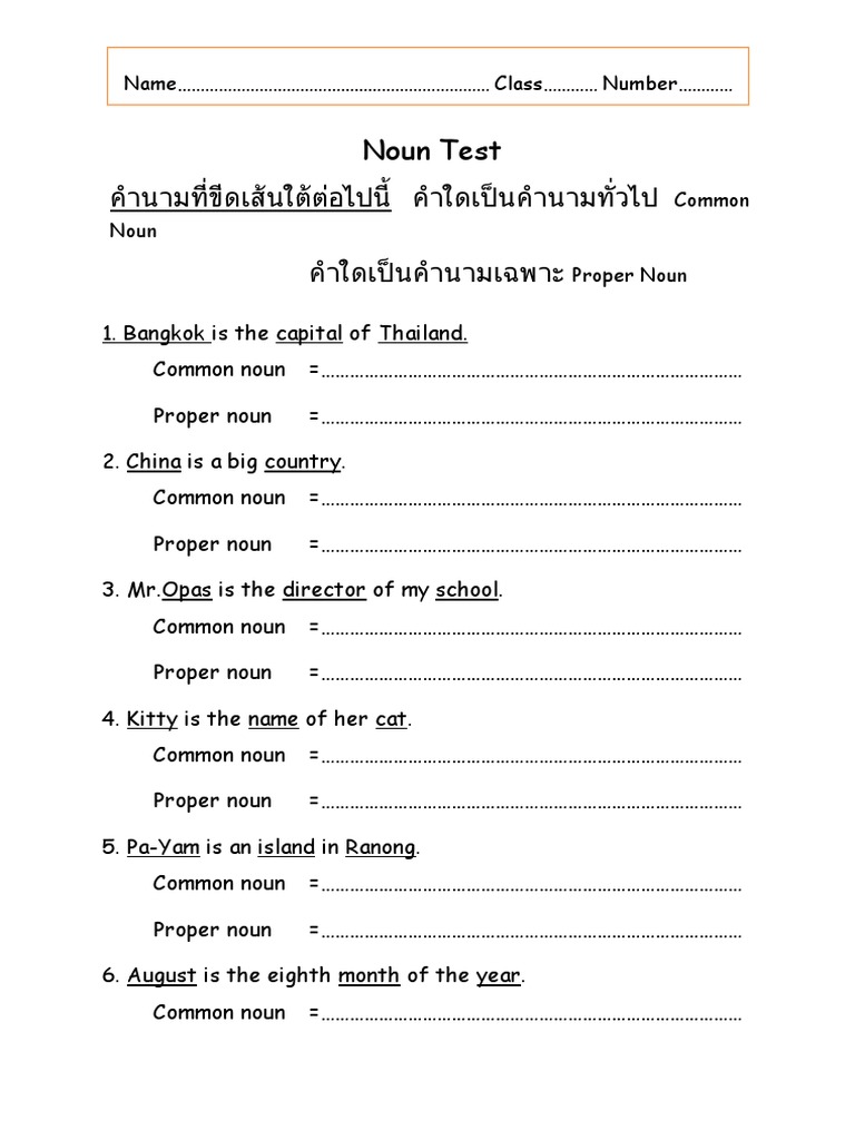 Noun and Pronoun Test Worksheet | PDF