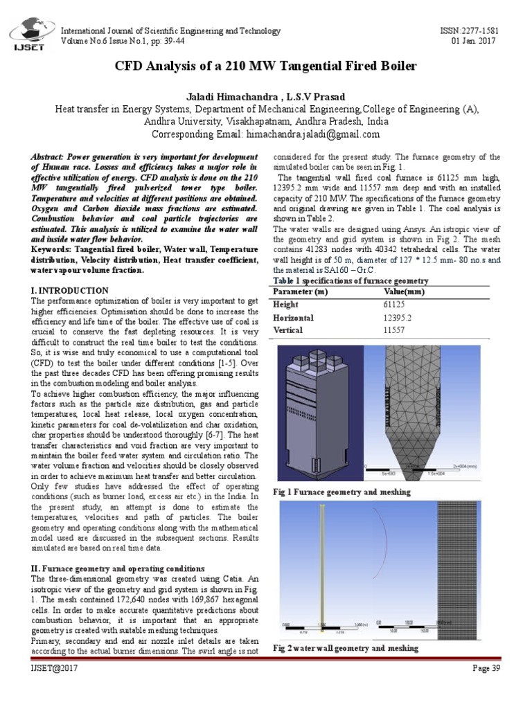 CFD Analysis of a 210 MW Tangential Fired Boiler | Combustion ...
