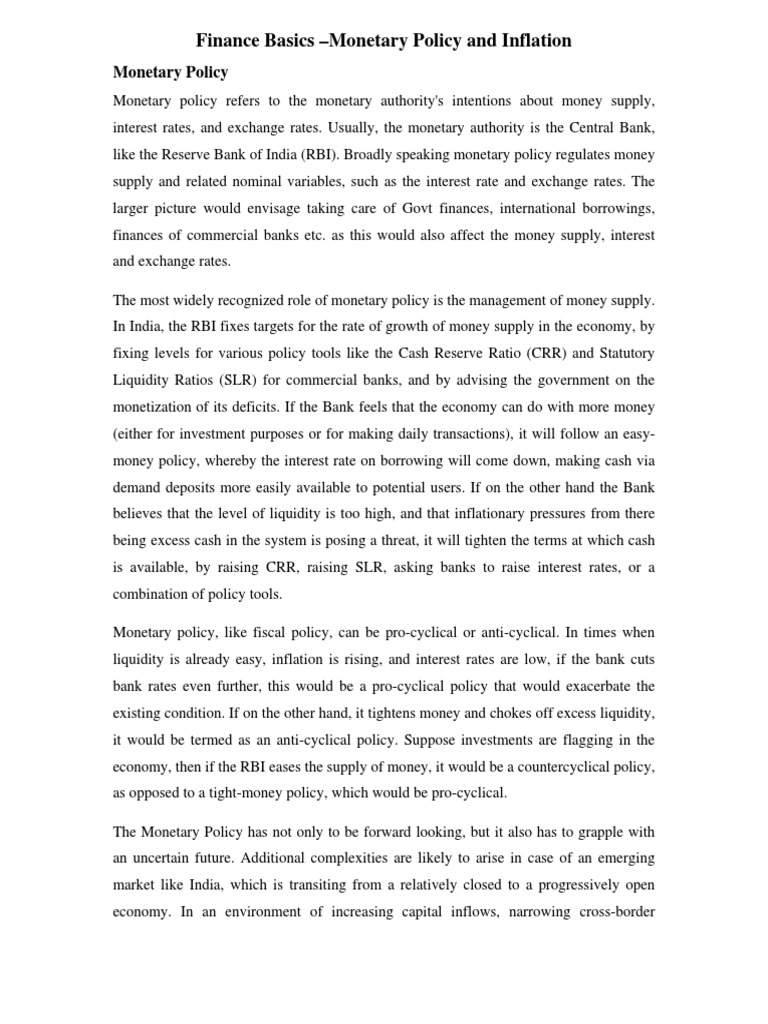 Finance Basics | PDF | Monetary Policy | Money Supply