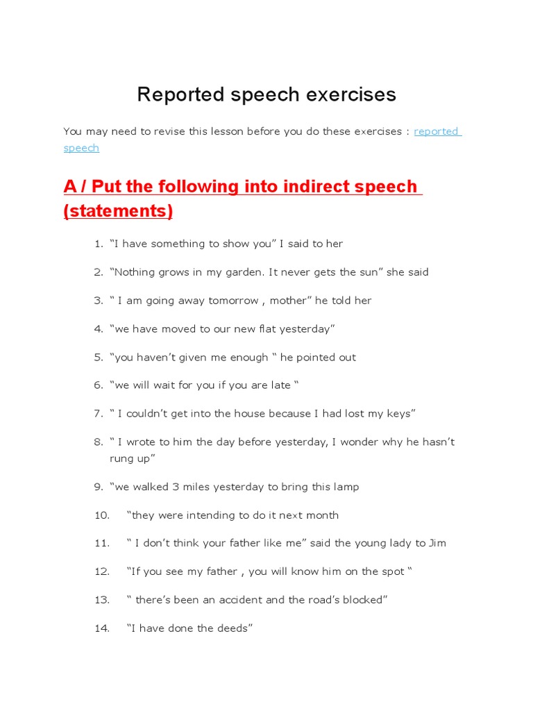 Reported Speech Exercises | PDF