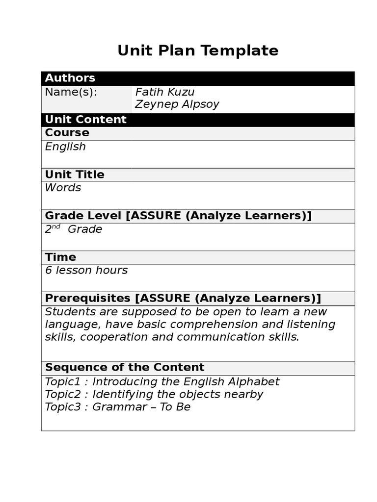 2nd Grade English Unit Plan Template | PDF | Language Arts & Discipline