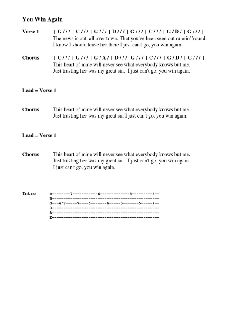 You Win Again Guitar Chords | PDF