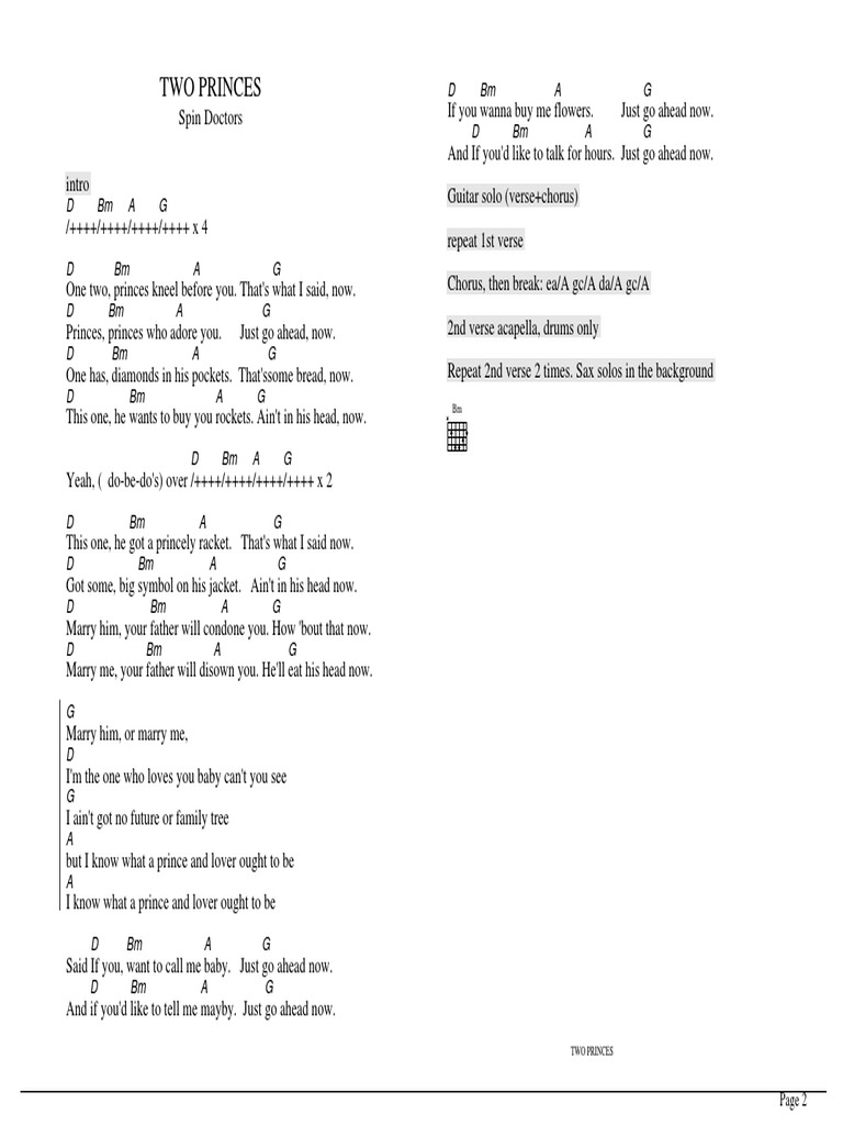 Two Princes Lyrics and Chords | PDF