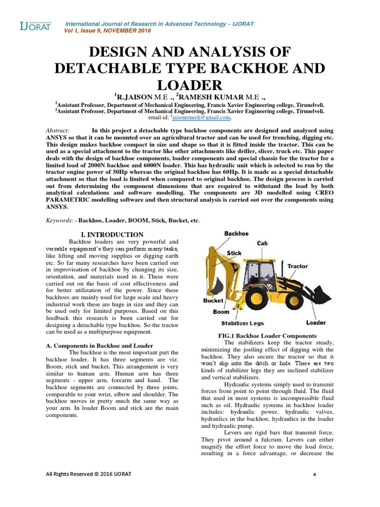 Design and Analysis of Detachable Type Backhoe and Loader | PDF ...