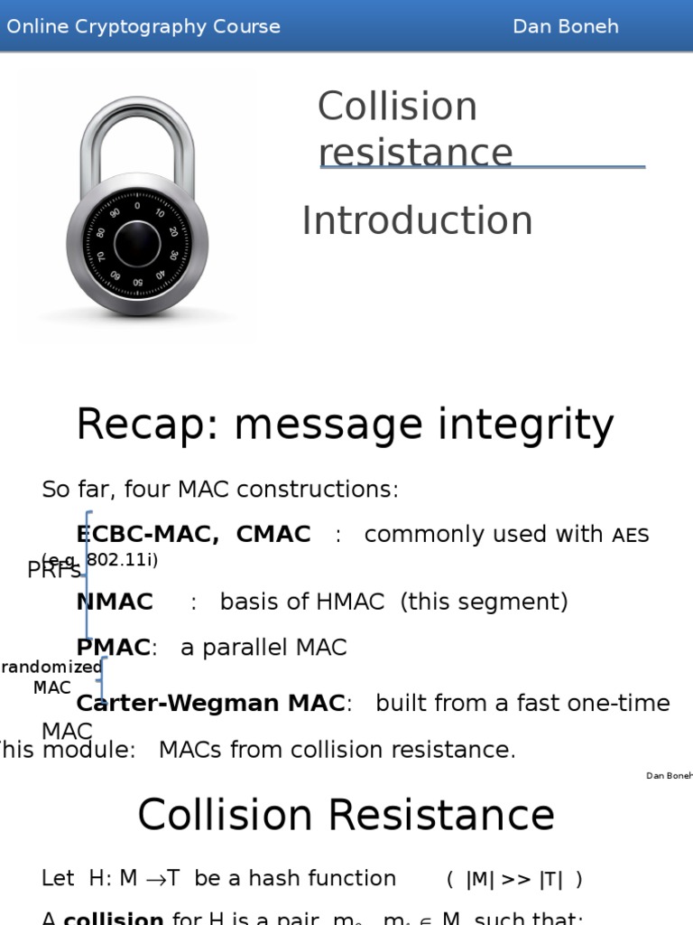 Collision Resistance: Online Cryptography Course Dan Boneh | PDF | Error Detection And ...