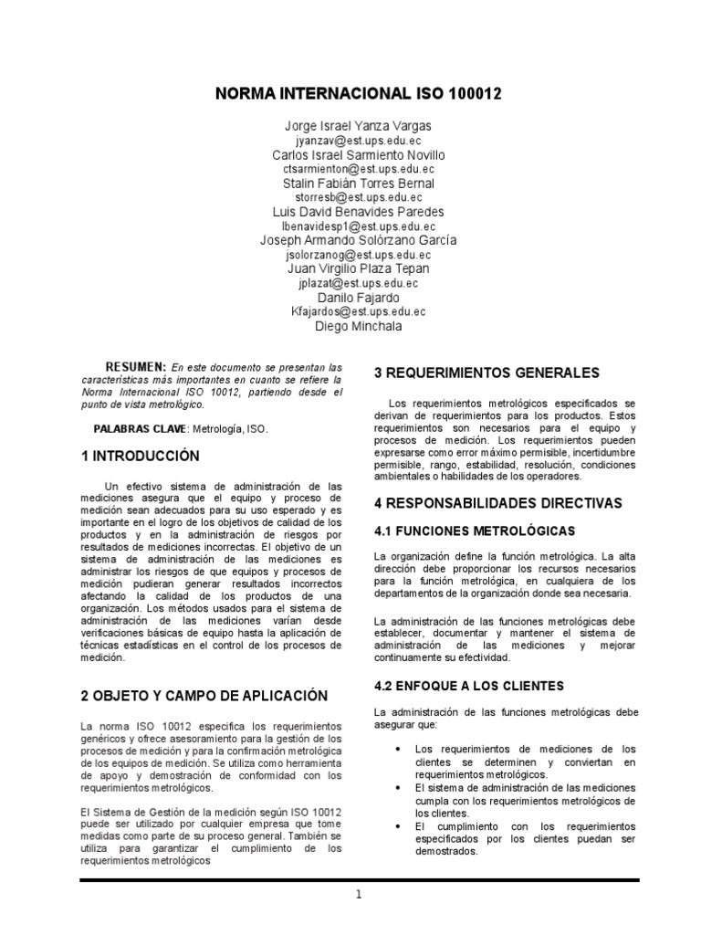Iso 10012 | PDF | Metrología | Medición
