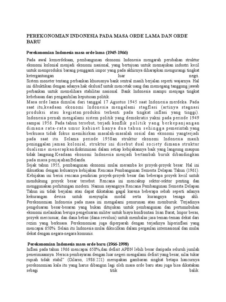 Perekonomian Indonesia Pada Masa Orde Lama Dan Orde Baru | PDF