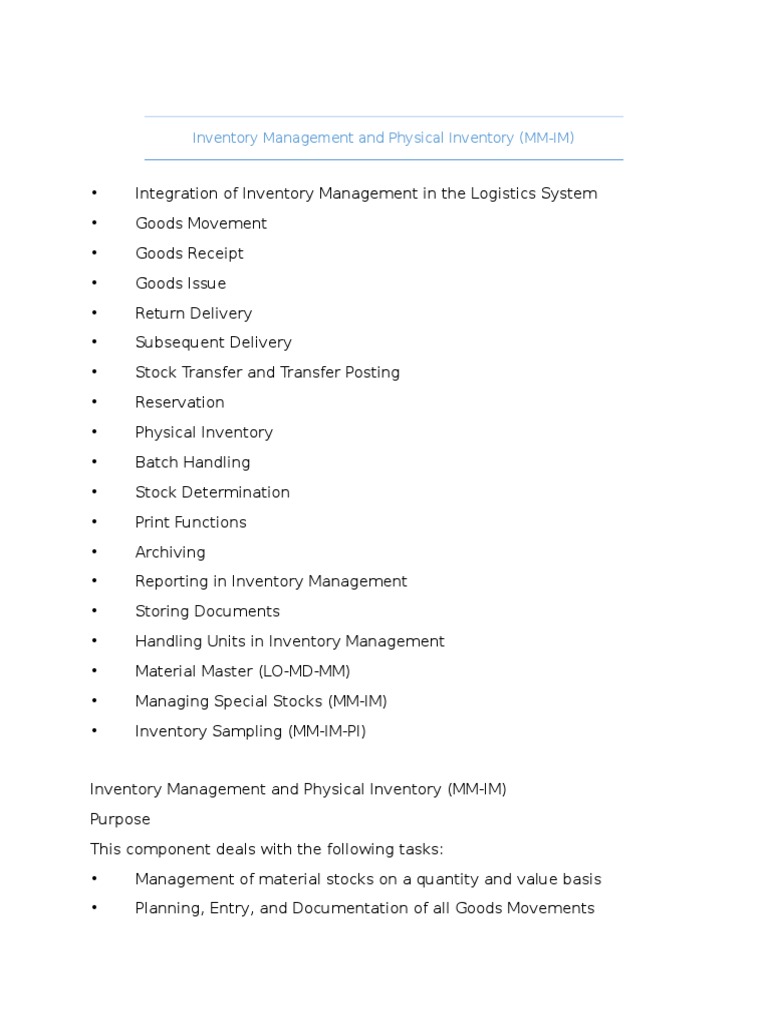 SAP Inventory Management Overview | PDF | Inventory | Warehouse