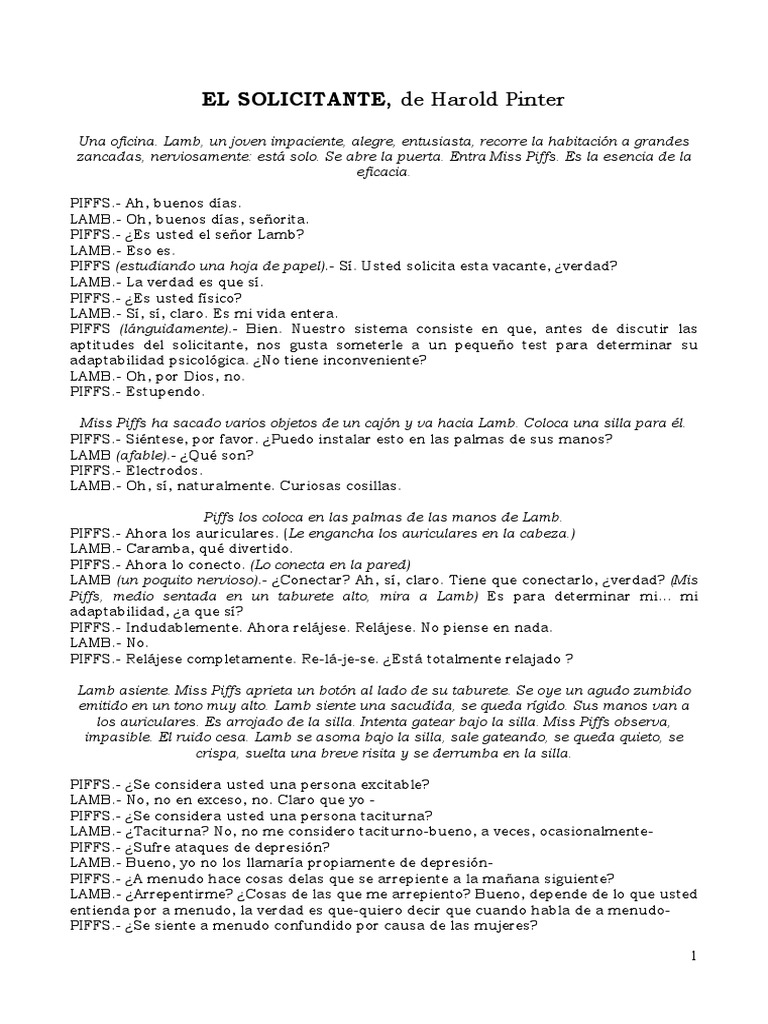 TEXTO Harold Pinter - El Solicitante | PDF