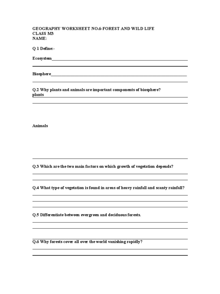 Geography Worksheet No6 Vegetation Class m3 | PDF | Science & Mathematics