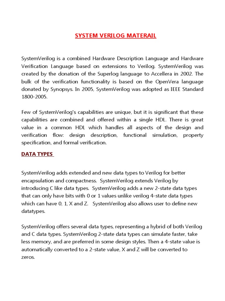 System Verilog | PDF | Array Data Type | Data Type System Verilog | PDF | Array Data Type | Data Type