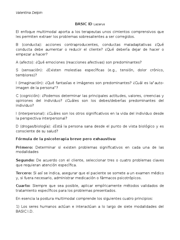 Basic Id Lazarus | PDF | Psicoterapia | Sicología