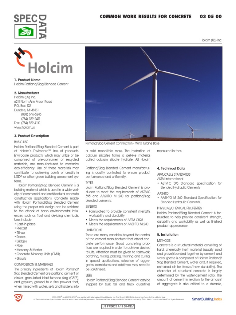 Holcim Portland - Slag Blended Cement | PDF | Concrete | Industries