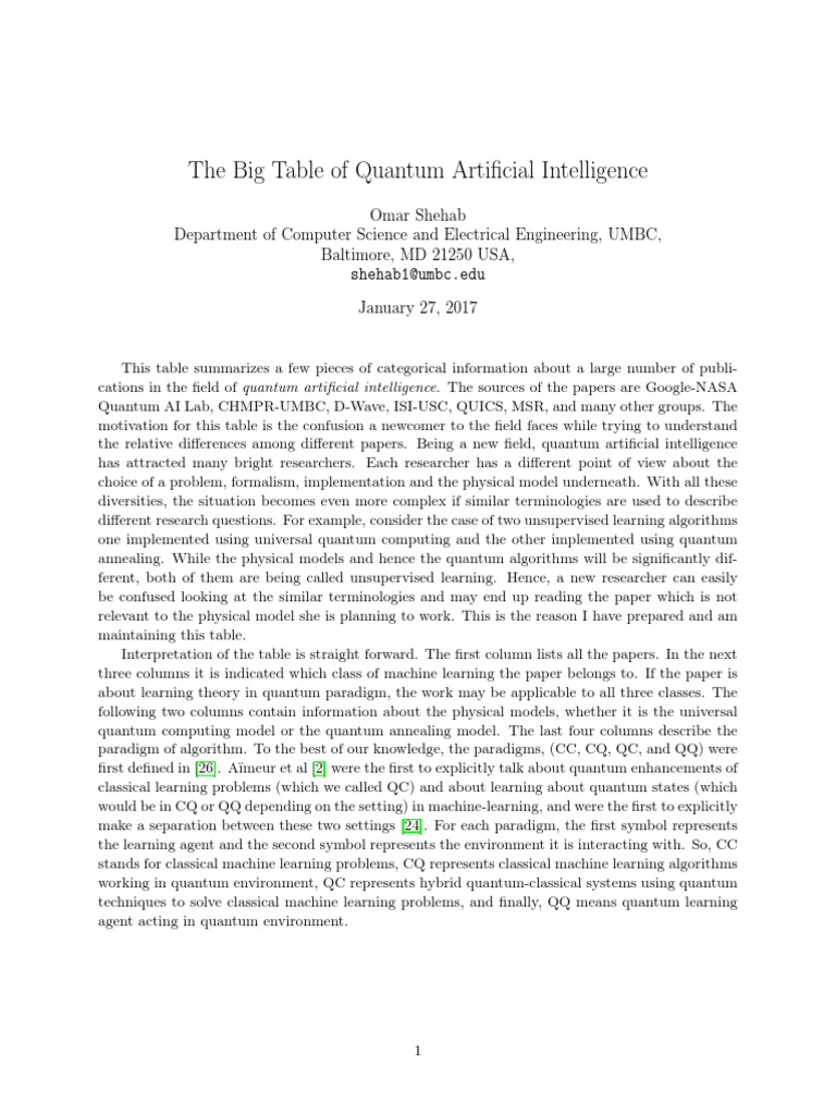 The Big Table of Quantum AI | PDF | Artificial Intelligence ...