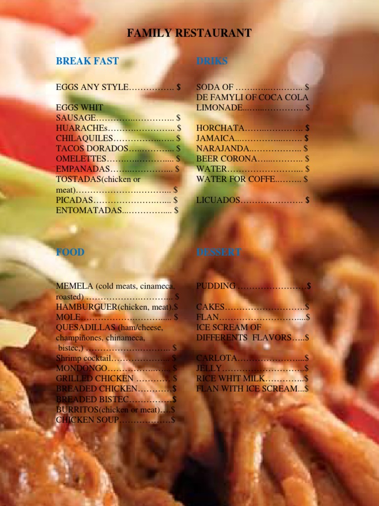 Family Restaurant Menu Highlights | PDF | Cooking, Food & Wine | Home ...