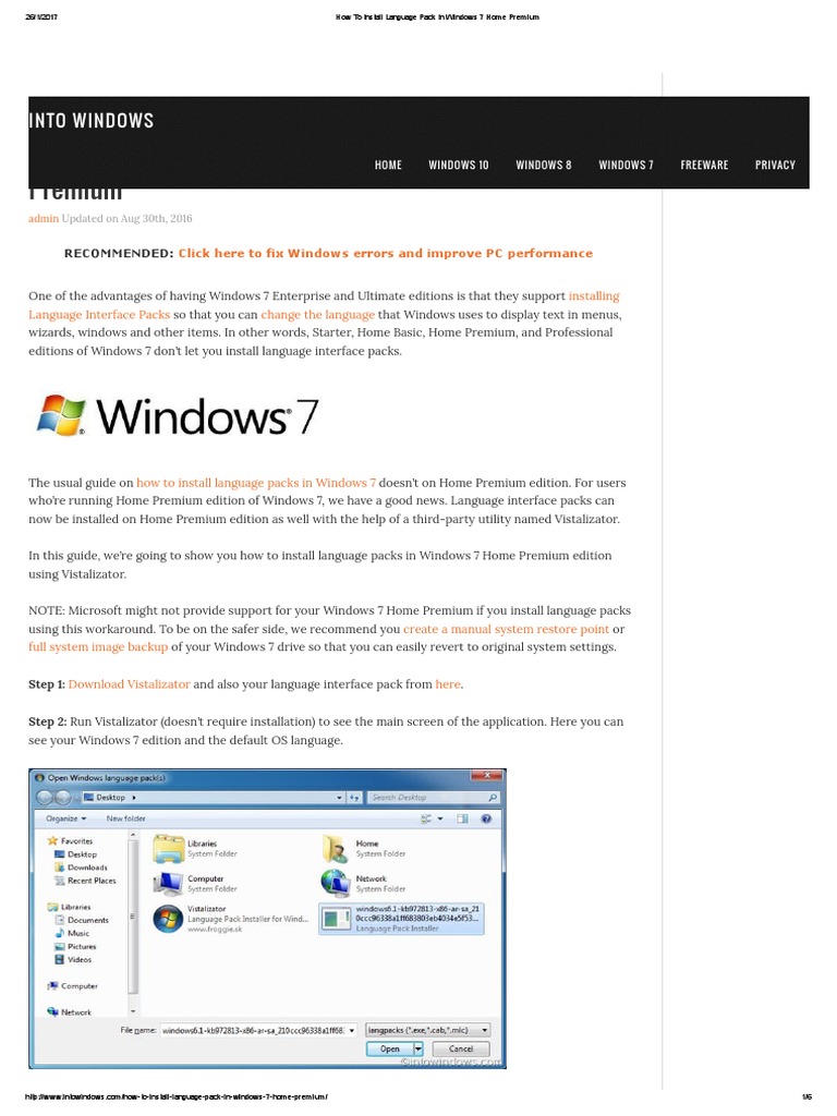 How To Install Language Pack in Windows 7 Home Premium | PDF | Windows ...