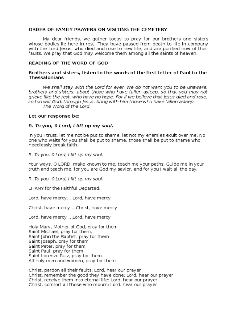 Order of Family Prayers On Visiting The Cemetery | PDF | Mercy | Jesus