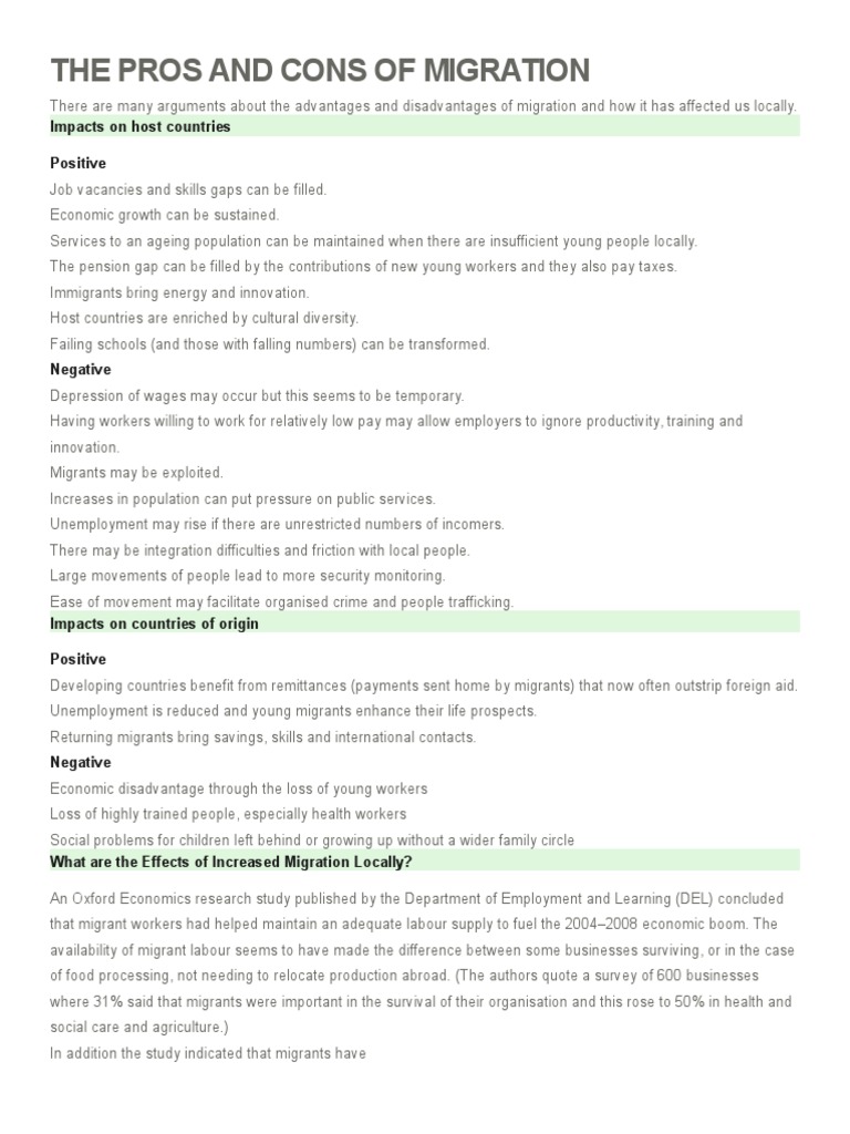 The Pros and Cons of Migration | PDF | Migrant Worker | Human Migration