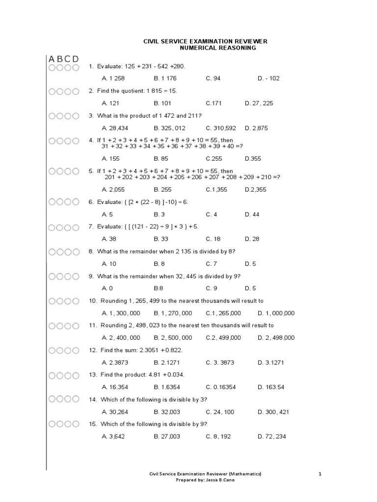 CSE Reviewer | PDF | Elementary Mathematics | Numbers