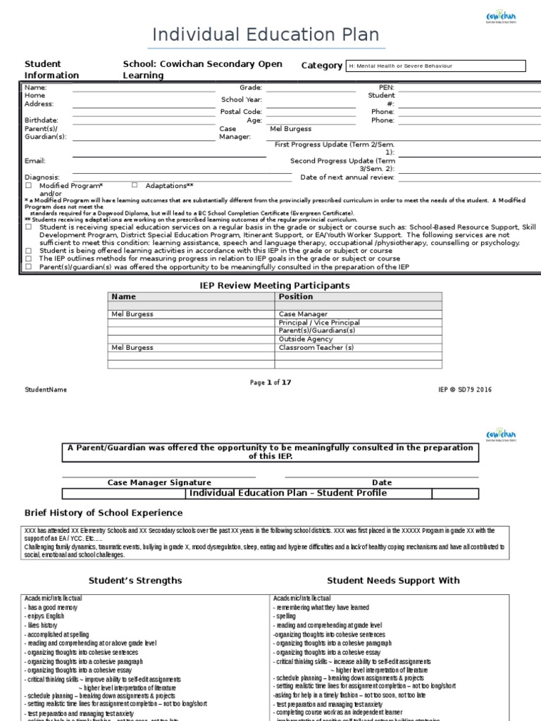 Master Iep Template For H Designation | PDF | Individualized Education ...