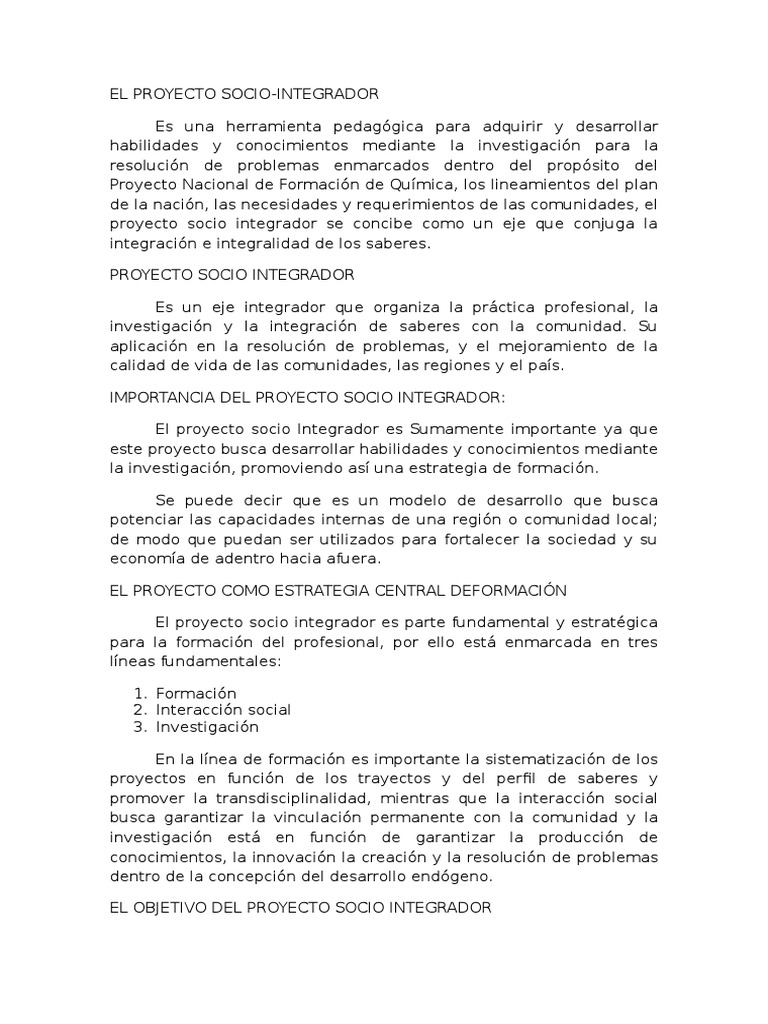 El Proyecto Socio-Integrador | PDF