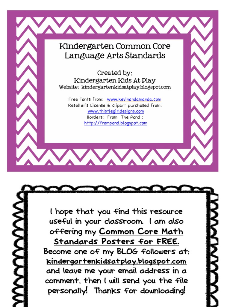 Freebie Kindergarten Common Core Standards Posters | PDF | Phonics ...