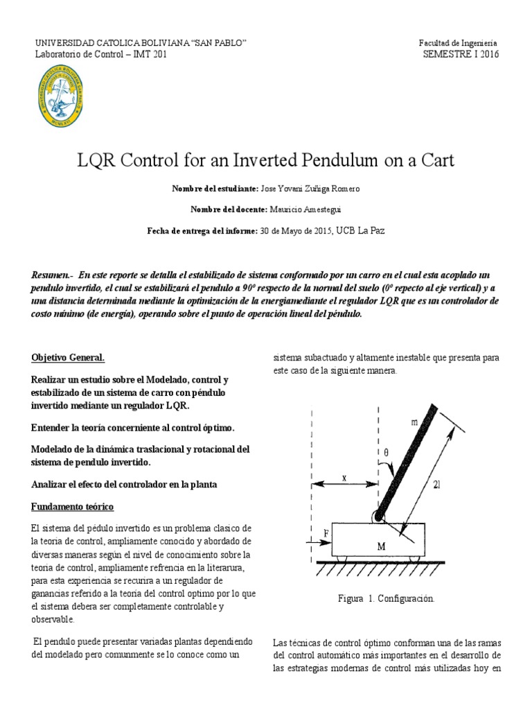 Lqr Control Applied To A Final Step Of An Inverted Pendulum System